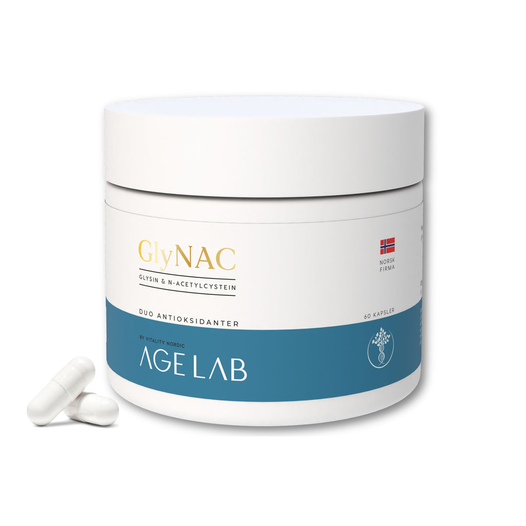 Glysin og NAC (GlyNAC) tilskudd +99% i Norge | AgeLab.no