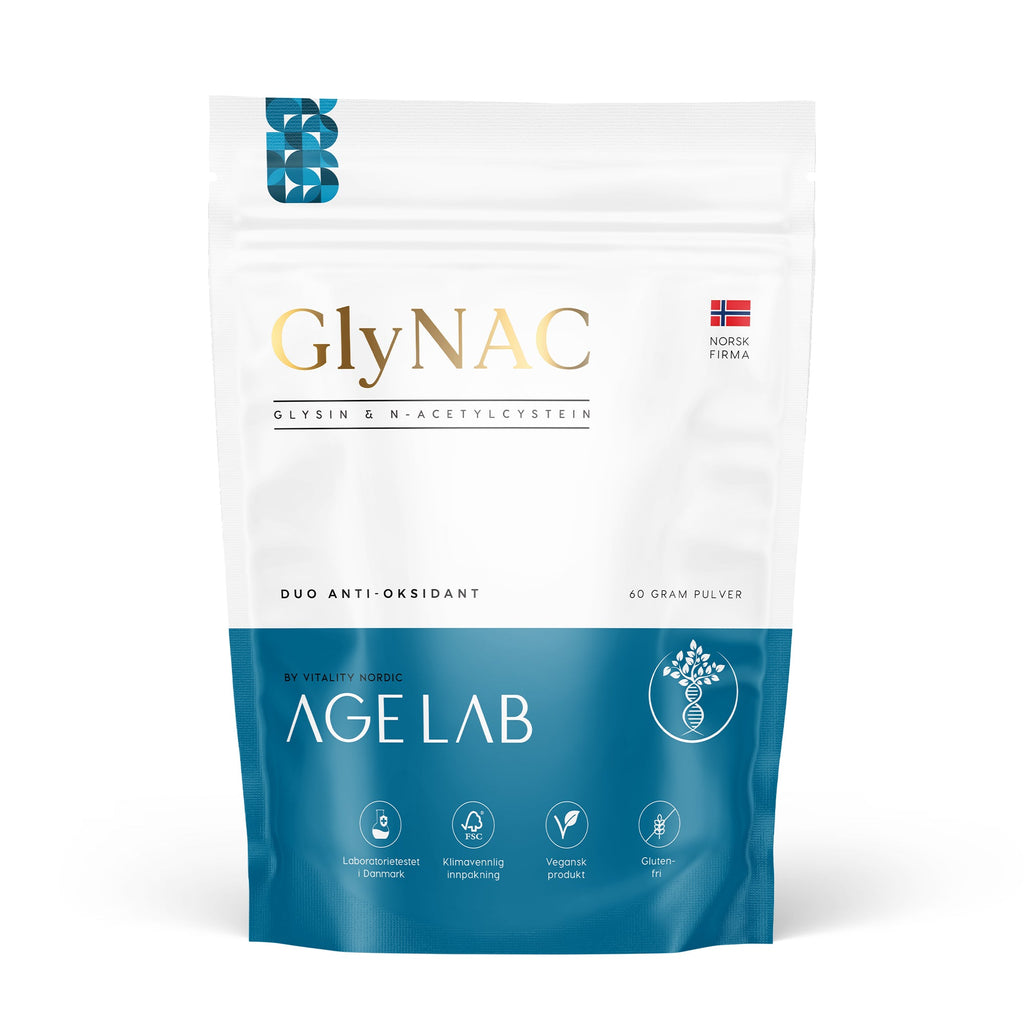 Glysin og NAC (GlyNAC) tilskudd +99% i Norge | AgeLab.no